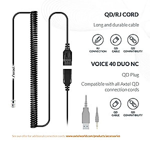 Axtel Bundle Voice 40 Duo NC with AXC-01 Cable | Noise Cancellation - Compatible with Avaya 2400/4600 Series, Mitel 6800 Series, NEC DTL/ITL Series, Nortel, Polycom VVX Series