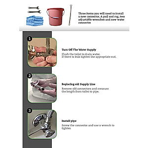 Highcraft CNCT27416-OM1 Hose Connects to Water, Braided Stainless Steel Supply Line, 3/8 Compression x 7/8 Female Balcock Nut Toilet Connector 16 Inch