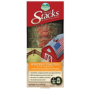 Oxbow Animal Health Harvest Hay Stacks - Western Timothy Hay with Carrots - All Natural Hay for Rabbits, Guinea Pigs, Chinchillas, Hamsters & Gerbils - 35 oz.