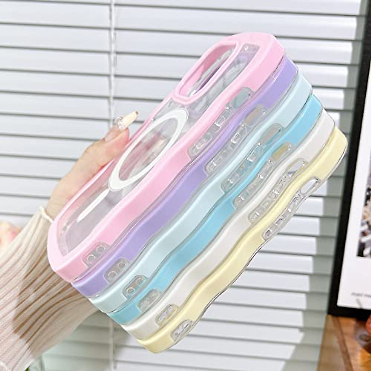 Yeddabox Compatible for iPhone 14 Pro Case with Magsafe, Wave Magnetic Phone Case Cute Water Ripple Candy Colors Frame Shockproof for iPhone 14 Pro Phone Case for Women 6.1 Inch - Light Blue