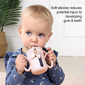 Dommy Butterfly Training Cup with Straw Lid For 6M+ Infants & Toddlers, Pink Sippy Cup/Smoothie Cup, 5oz