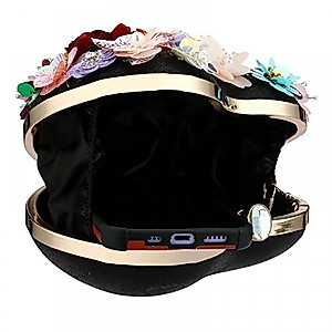 Heart Shape Purse Floral Clutch Purse for Women Mini Vintage Flower Evening Handbag Shoulder Bag (Black)