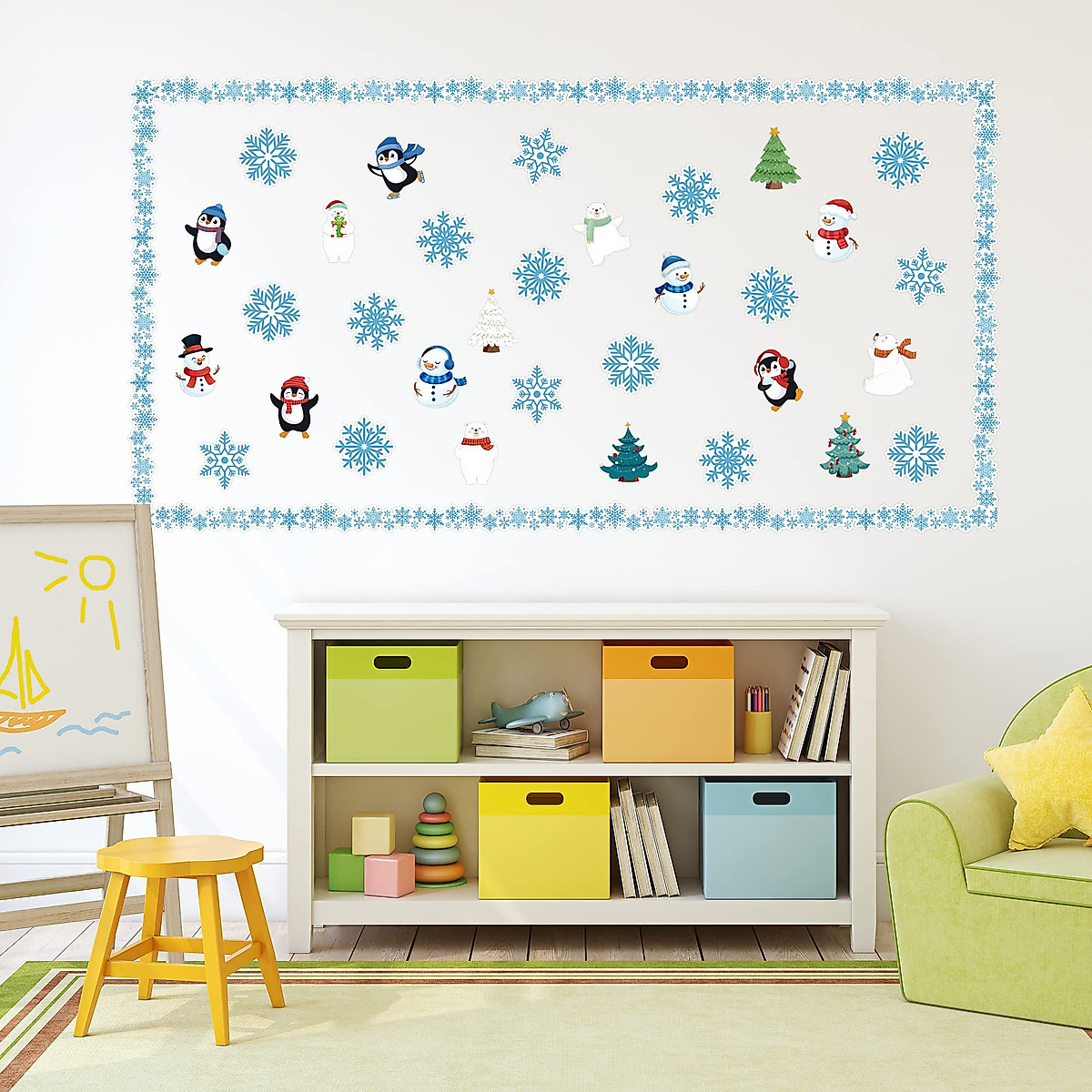 67Pcs Winter Classroom Bulletin Board Decorations Winter Xmas Tree Snowman Penguin Bear Snowflake Border Cut Outs for School Classroom Office Party Wall Window Decor, Welcome Winter Christmas Gifts