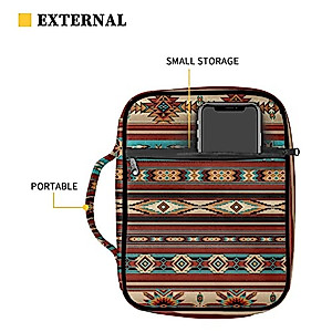 LedBack Native American Navajo Aztec Print Bible Covers for Women Men Bible Bags with Handle Zipper Pocket Bible Carrying Case Bible Accessories