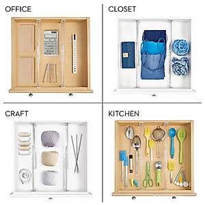 iDesign Plastic Adjustable Deep Drawer Divider, Kitchen, Dresser, Desk, Bathroom and More, The Linus Collection – Set of 4, Expandable 13.25” – 20.75”, Clear