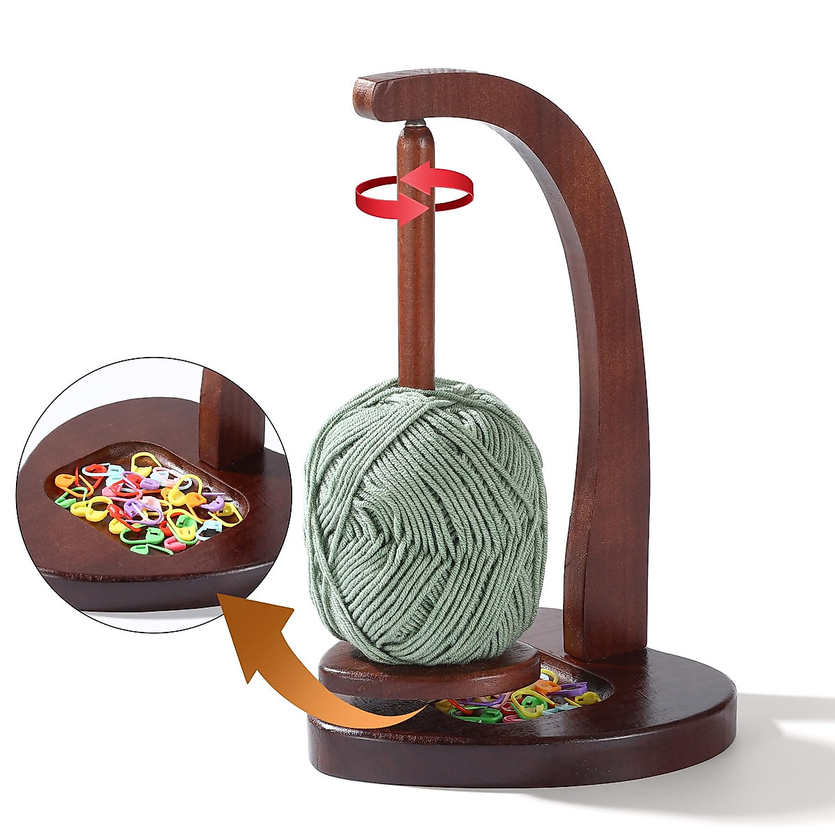 DMTVAL Wooden Magnetic Yarn Holder, Vertical Yarn Skein Holder with Easy Installation, Smooth Rotation, Durable Varnish Surface, Perfect Yarn Holder Spinner for Knitting and Crocheting (Mahogany)