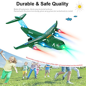 Airplane Toy, LiveGo Bump and Go Electric Detachable Plane Toys with LED Flashing Light Music Remote Control Battery Operated for Kids Boys Girls Toddler Travel 3-7 Year Old Birthday Gift, Green