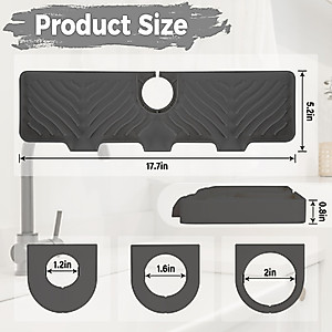 Hexola Faucet Guard & Draining Mat, Kitchen Sink Splash Guard,18 inch Silicone Handle Drip Catcher Tray, with Three Sizes of Rubber Rings to Suitable Different Faucet(Gray)