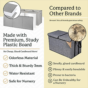 Kids Toy Chest for Boys & Girls - Stylish Versatile Stuffed Animal Holder & Toddlers Toy Organizer Makes Play Room Organization Easy - Made with Strong PP Board - Gray bin with Cationic Fabric