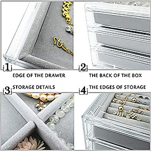 Acrylic Jewelry Box 3 Drawers, Velvet Jewellery Organizer, Earring Rings Necklaces Bracelets Display Case Gift for Women, Girls