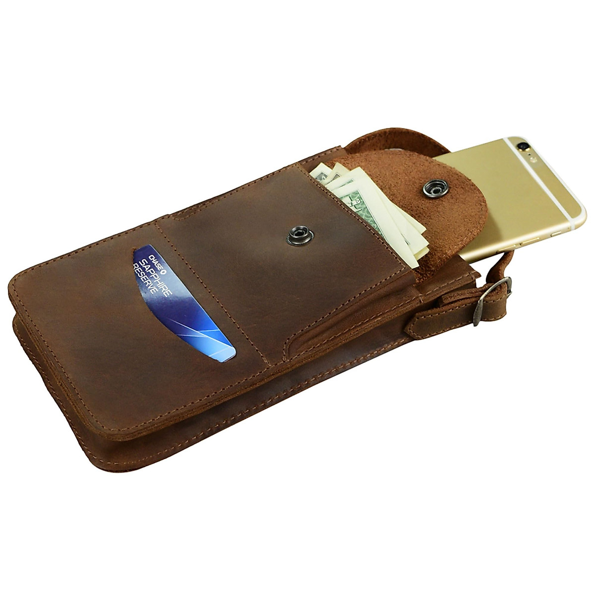 Hide & Drink, Leather Hanging Phone Bag, Wallet Pouch, Card Organizer, Commuting Essentials, Everyday Accessories, Handmade Includes 101 Year Warranty :: Bourbon Brown