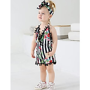 SAPGEJJDJFGE Toddler Baby Girl Clothes Backless Shorts Romper Tassel Jumpsuits Summer Outfit Set with Headband Flamingo 3-4T