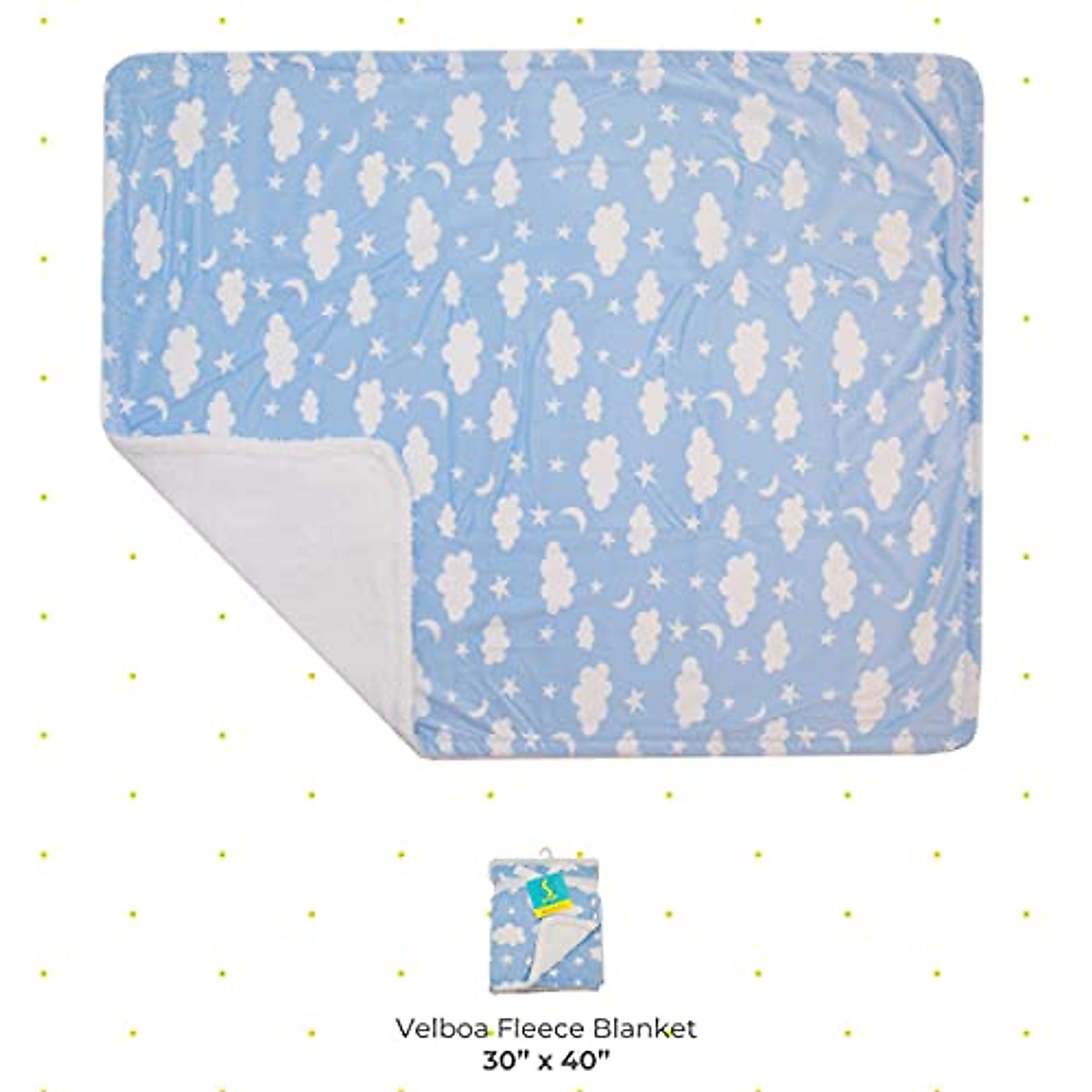 Spasilk Baby Boys Fleece Velboa Baby Blanket for Bed and Strollers, Blue Clouds