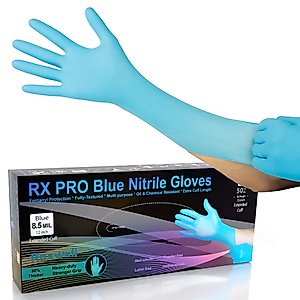 Gloves Disposable Latex Free | 8.5 Mil Heavy Duty Nitrile Gloves Medium| 50 Count Long Disposable Gloves with Extended Cuff, Powder Free, Food Grade & Safe Non Latex Gloves, Rubber Gloves Disposable