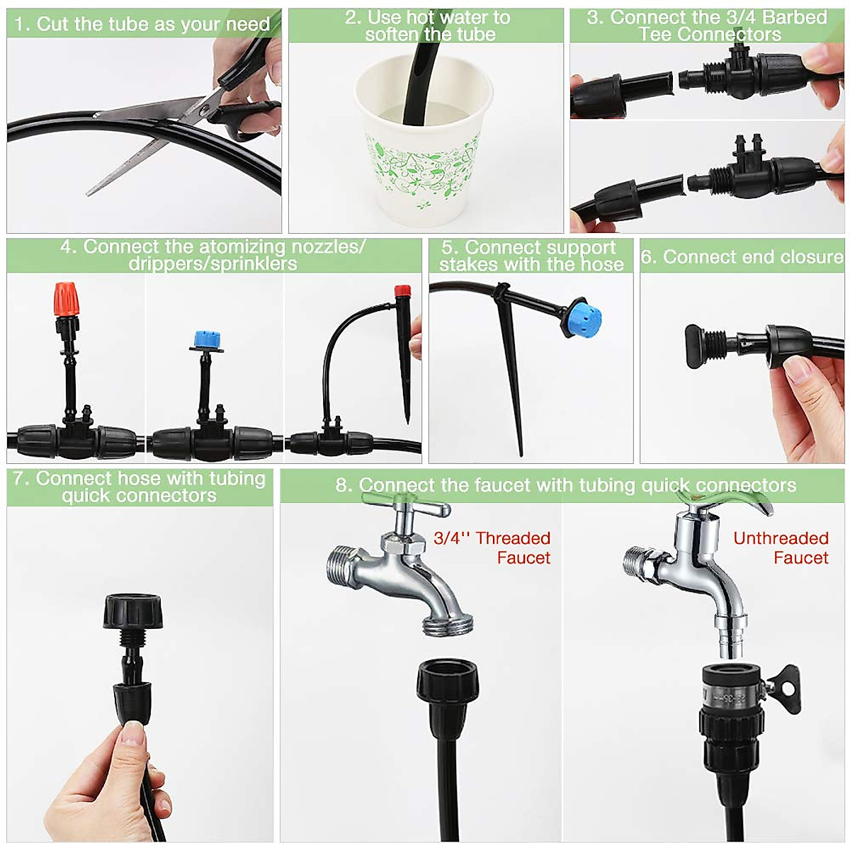 Drip Irrigation System, Garden Watering System Kit, 100ft 3/8" & 1/4" Irrigation Sprinkler System for Lawn Greenhouse, Automatic Drip Irrigation Kits, Watering Equipment for Indoor Outdoor Plants