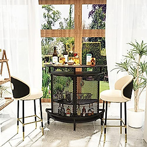 kepptory 43 Inches High Top Bar Table with RGB Smart Light, 4-Tiers Home Bar Unit with Footrest & Storage Shelves & Wine Glasses Holder & Anti-Dump Metal Bar, Wine Cabinet for Home Kitchen Patio Pub