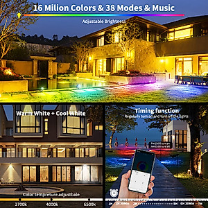 Musuger 1500LM LED High Brightness Outdoor Landscape Lighting 15W RGB Color Changing Landscape Lights Bluetooth Remote Control Spot-Lights with Plug in IP66 Waterproof Flood Light for Garden - 1 Pcs