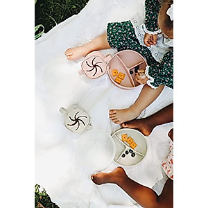 Hippypotamus Suction Bowls with Lids & Utensils - Baby & Toddler - 100% Food-Grade Silicone Divided Bowls - BPA Free - Dishwasher Safe - Set of 2 (Sage/Fog)