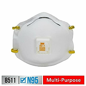 3M 8511 Sanding And Fiberglass N95 Cool Flow Valved Respirator, NIOSH-Approved, Relief From Dusts And Certain Particles During Sanding, Pollen, Mold Spores, Dust Particles, 5-Pack