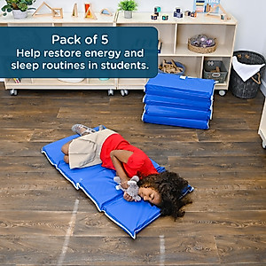 Children’s Factory 2 Inch Thick Folding Rest Mats for Preschool, 4-Section Nap Mats for Daycares, Nursery, Classroom, Blue, 5 Pack