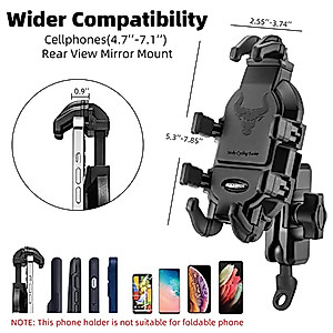 ROCKBROS Motorcycle Bike Phone Mount with Vibration Dampener for 4.7''-7.1'' Phones, Motorcycle Bike Phone Holder Universal Handlebar Motorcycle(Rear View Mirror Mount)