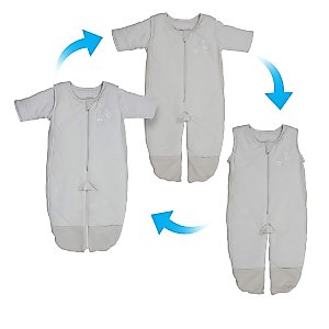 Baby Brezza 3-in-1 Baby Sleepsuit - Unique Swaddle Transition Sleepsuit - Breathable with Mesh Panels - Converts Between Sleepsuit, Wearable Blanket & Sleep Vest, 3-6 Months, Grey