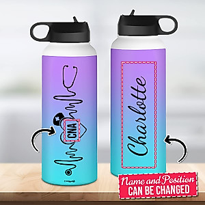 winorax Personalized Nurse Water Bottle for Women Heartbeat Stethoscope Nurses Insulated Stainless Steel Sports Travel Coffee Bottle 12oz 18oz 32oz Gifts for Nurse Week RN CNA Graduation (Gradient 1)