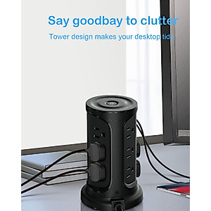 Meeoueoiu Tower Power Strip with 12-Outlet,3 USB-A Ports.Desk Power Strip Tower 1875 Watts 15 Amp,6.5-FT Flat Plug Extension Cord Tower for Home,Office,Cruise Ship