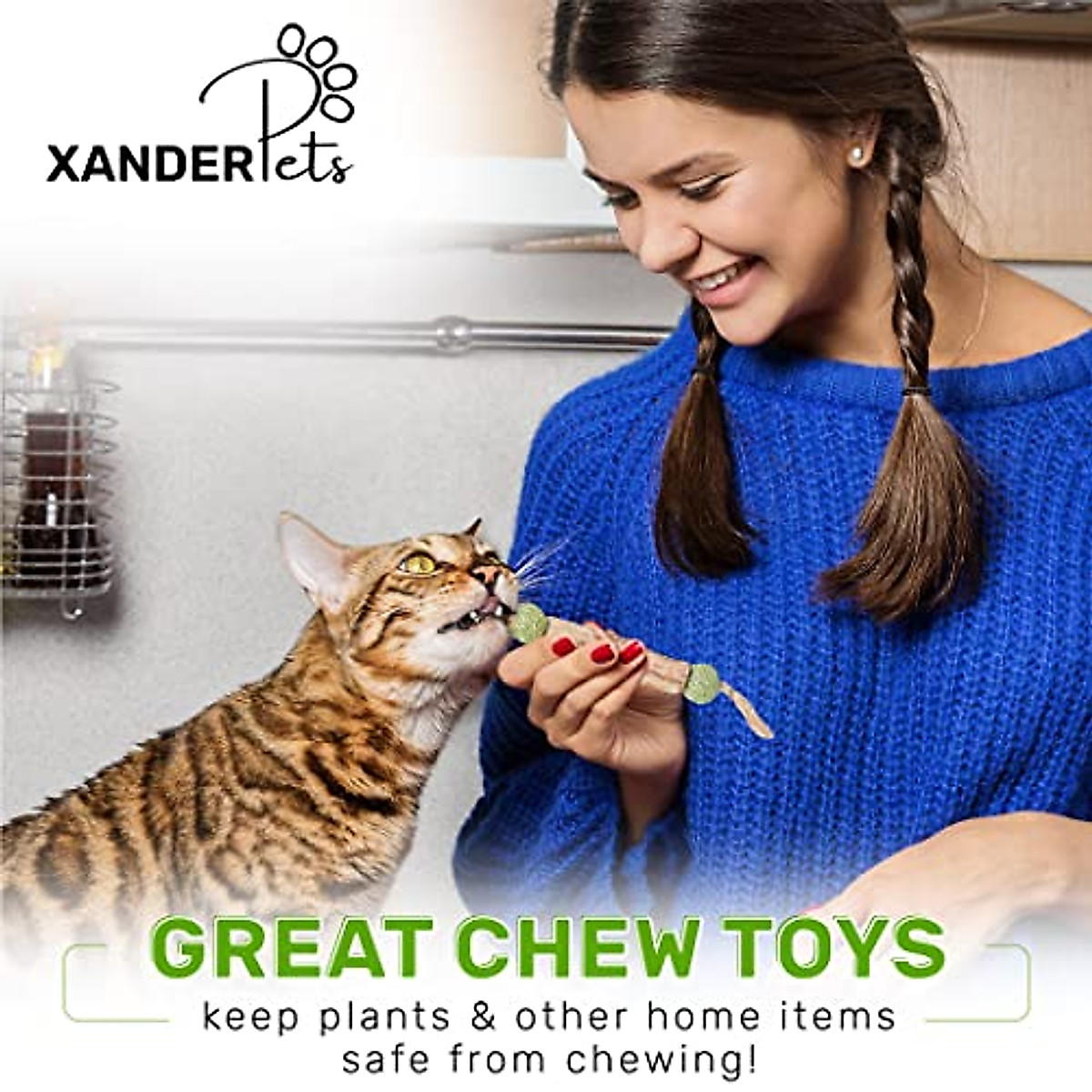 XanderPets Cat Chew Stick - Matatabi Stick for Cat - Silvervine Chew Sticks for Cats - Cat Dental Sticks w/Cat Nips Organic - All Breeds 3PK