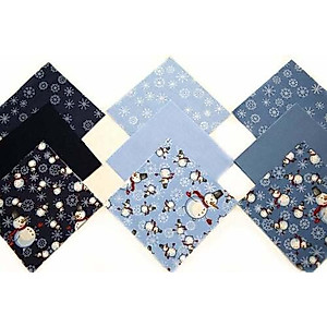 FlashPhoenix Quality Sewing Fabric – 96 Pc Snowman, Snowflake pre-Cut Charm Pack 5 Squares 100% Cotton Fabric Quilt Size: 5x5 Inch