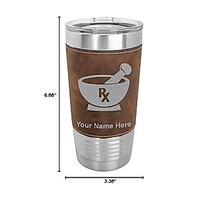 LaserGram 20oz Vacuum Insulated Tumbler Mug, Rx Pharmacy Symbol, Personalized Engraving Included (Faux Leather, Rustic)