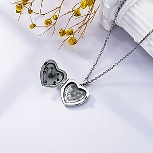 Shusukue Lotus Locket Necklace That Holds Pictures Personalized Birthstone Heart Locket Necklace Boho Flower Pendant Necklace 925 Sterling Silver Mother’s Day Jewelry Gift for Women