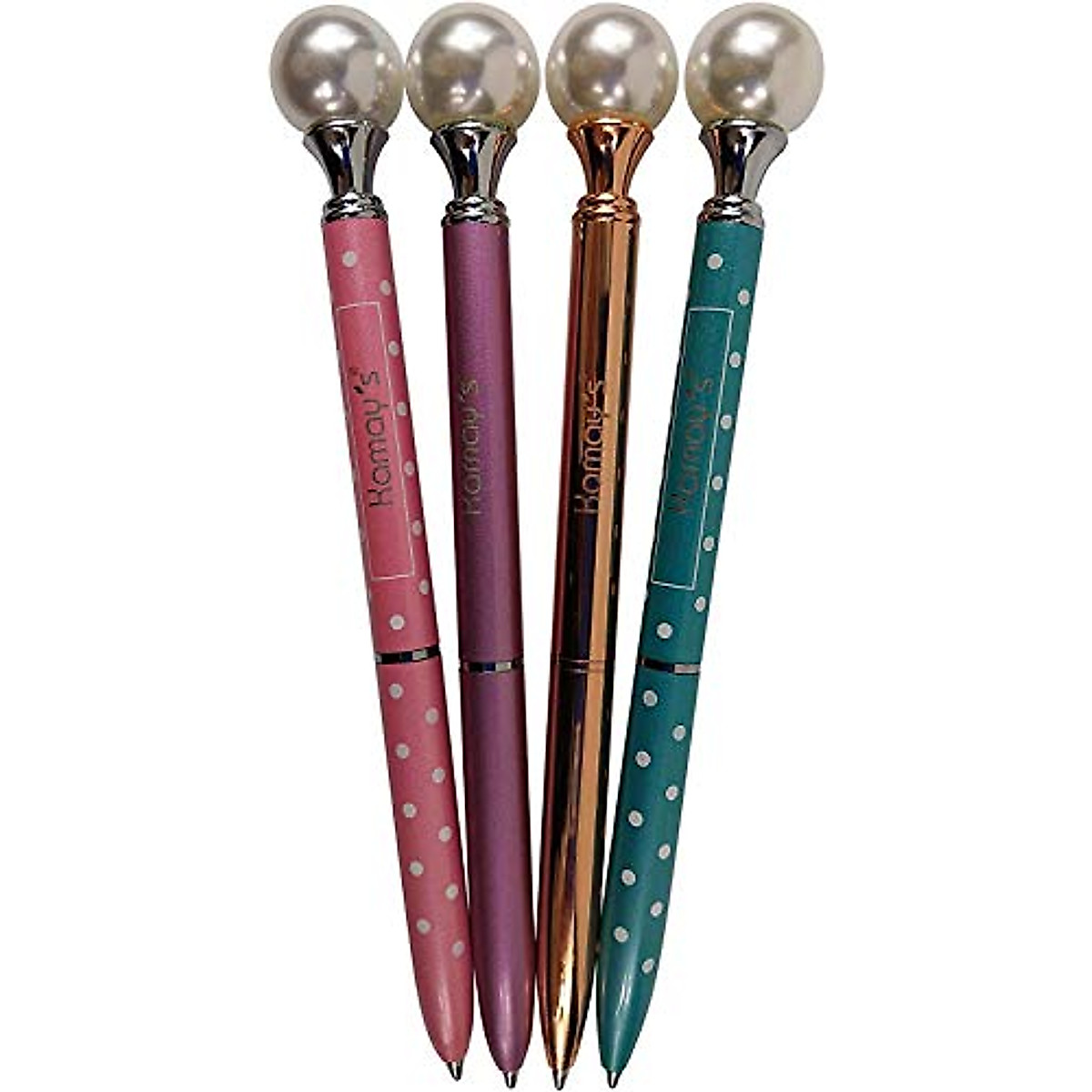 4PCS Pearl Pen Metal Ballpoint Pen with Big Pearl Funky Design Queen's Scepter Crown Style Office Supplies 1.0mm Black Ink with Gift Box by Kamay's (Rose+Rose Gold+Pink+Blue)