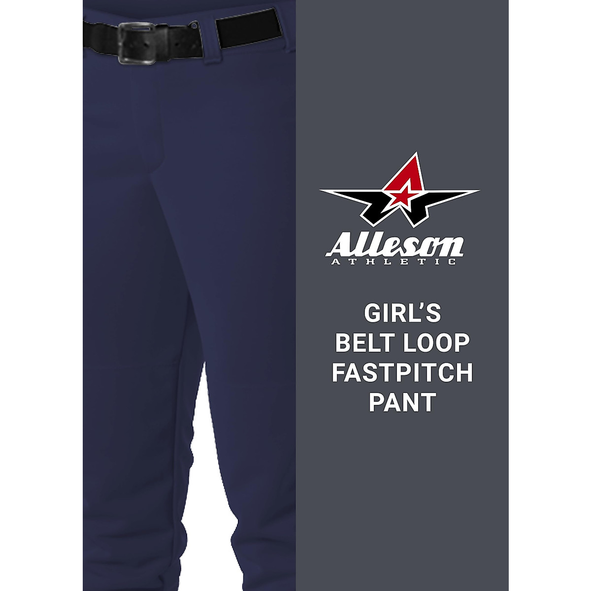 Alleson ATHLETIC Girls' Large (26-28" W) Athletic Fast Pitch Softball Belt Loop Pants, Navy