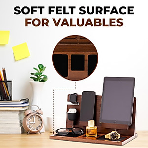 Wooden Nightstand Organizer - Nightstand organizer for men - Phone Key Stand - Mens nightstand organizer with hidden wire grooves - Nightstand Docking Station with felt lining
