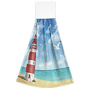 JUNZAN Lighthouse Kitchen Hand Towel 2PCS Super Soft Absorbent Deco Hanging Tie Towels WashCloth for Bathroom,Mudroom,Laundry Room,Farmhouse,Beach
