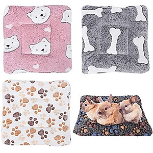 4pcs Rabbit Beds Guinea Pig Beds Winter Warm Fluffy Washable Mats Small Animal Beds for Bunny Hamster Guinea Pig Squirrel Hedgehog Chinchilla 12 x 12inch