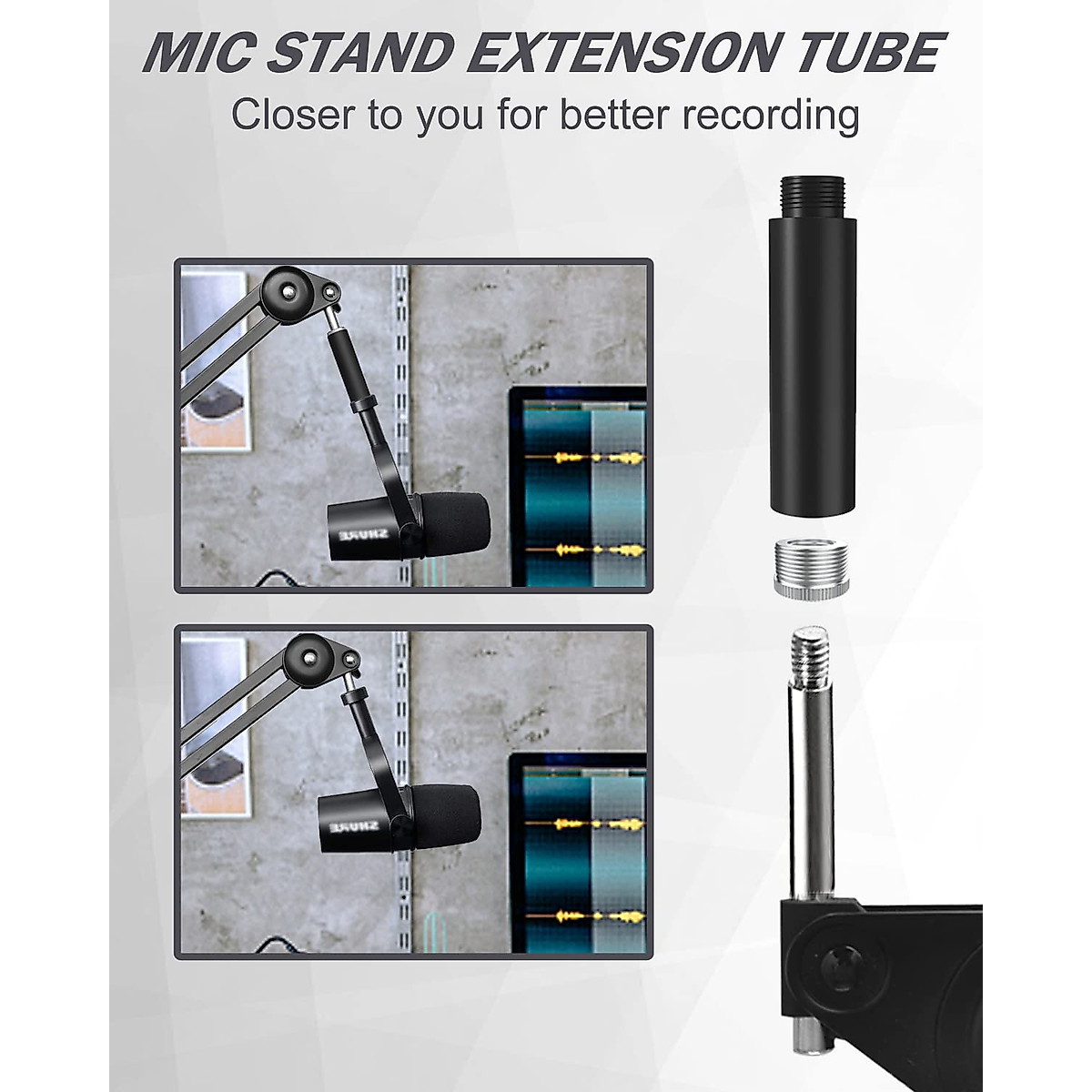 Boseen Microphone Boom Arm Stand, Heavy Duty Adjustable Suspension Scissor Mic Stand with Pop Filter, Compatible with Shure MV7, Black Metal, Desktop Stand