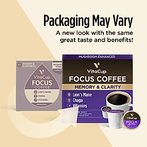 VitaCup Lightning Coffee Pods, Enhance Memory & Focus w/ 2X Caffeine,16CT | Focus Mushroom Coffee Pods, Boost Focus & Immunity w/Lions Mane, Chaga, B Vitamins, D3 16CT