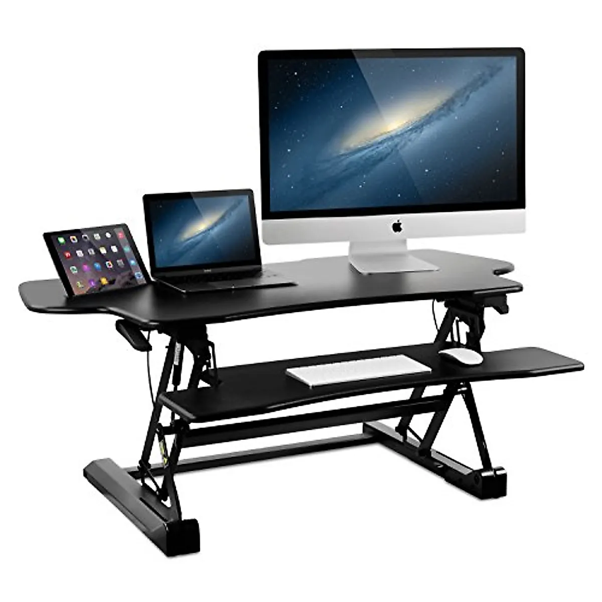 Mount-It! Height Adjustable Standing Desk Converter | 48” Wide Tabletop Sit Stand Desk Riser with Gas Spring | Stand Up Computer Workstation Fits Dual Monitors | Black | MI-7925