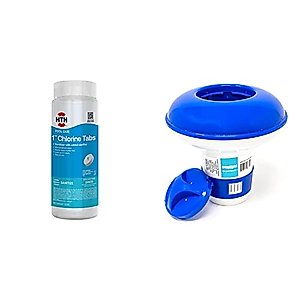 HTH Pool Care 1" Chlorine Tabs, Swimming Pool Chlorinating Sanitizer, Kills Algae and Bacteria, 1.5 lbs. & HYDROTOOLS by SWIMLINE Mini Chemical Dispenser
