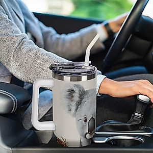 LLUTSNTH 40 Oz Vacuum Tumbler with White Handle Leakproof Insulated Tumbler Koala And Butterfly Stainless Steel Travel Mug with Lid And Straw Coffee Cup Cute Water Bottles Cup Holder Friendly