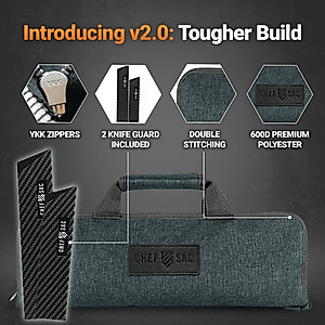 Chef Knife Roll Bag Travel Case | 8 Pockets for Knives & Tools | 2 Flaps with Cleaver & Mesh Pocket | Honing Rod Slot | Chef Knife Case for Professional & Students | Knives Not Included (Denim Grey)