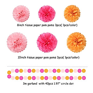 Hot-Pink Burnt-Orange Fall Party Decorations - 23pcs Birthday Baby Shower Tissue Pom Poms Streamers,Sunset Autumn Thanksgiving Tassel Garland Banner,Bridal Wedding Graduation Decor Backdrop Ouruola