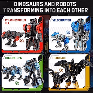 JONEG Transforming Robot Dinosaur Toys - Dinosaur Toys, 4-in-1 STEM Toy Dinosaur Transform to Robot Toys, 11 Shapes Transforming Toys for Kids, Birthday Gifts for Boys Girls Age 5 6 7 8 9 10 Year Old