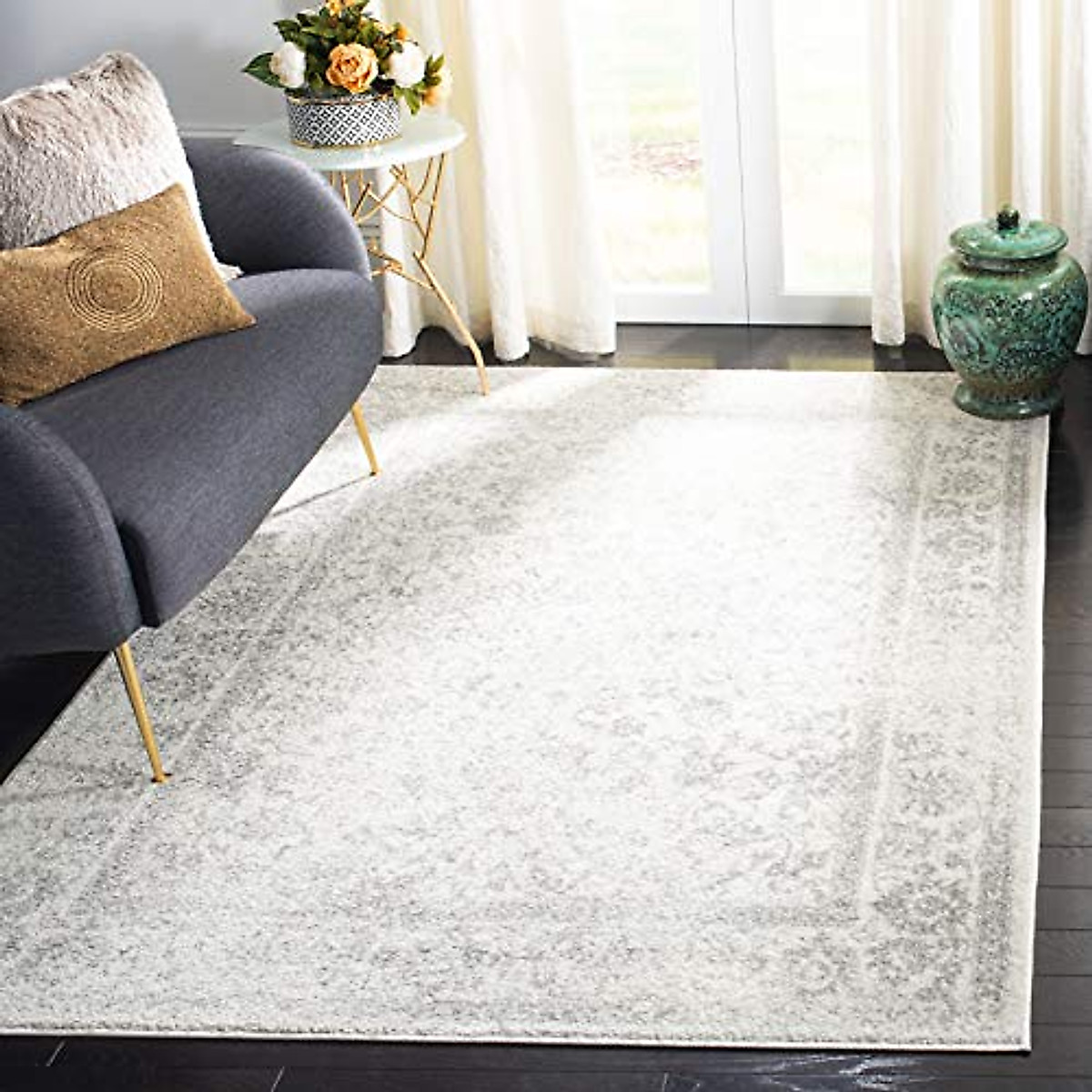 SAFAVIEH Adirondack Collection 8' x 10' Ivory / Silver ADR109C Oriental Distressed Non-Shedding Living Room Bedroom Dining Home Office Area Rug