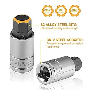 DEKOPRO 32 Pieces Hex Bit Socket Set, 1/4'', 3/8', 1/2'' Drive Socket Set, SAE and Metric, S2 & Cr-V Steel