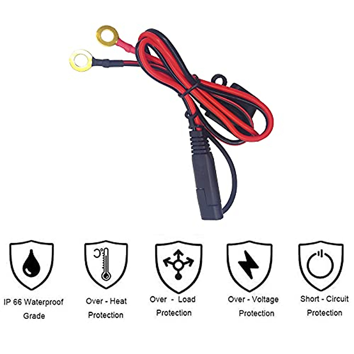 O Ring Terminal Cable - 2FT SAE Connector, Sae Plug to Battery Charger Cord, Solar Panel Cord Ring Terminal Harness Extension Adapter 12V 24V 2 Pin Quick Connect and Disconnect 10A (1 Pack)