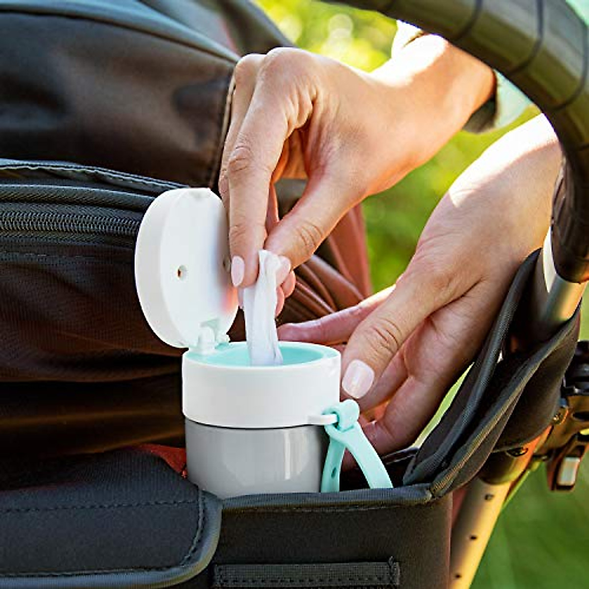 Brica Clean-to-Go Wipes Container Starter Pack, Includes 60 Unscented Hand & Face Baby Wipes, 99% Water Wipes with Chamomile & Aloe