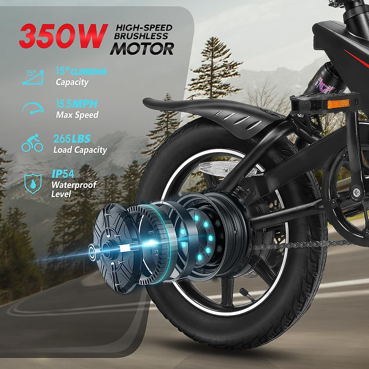 PEXMOR Electric Bike for Adults, 350W Motor (Peak 500W) Folding Ebike | Full Suspension | 36V 6AH Battery, 14" Foldable Commuter City Electric Bicycle for Adults/Teens, Complies to UL2849